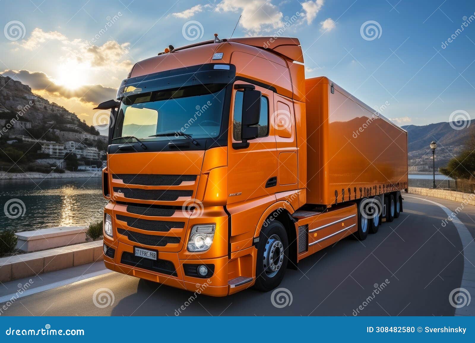 Orange Container Truck Transporting Freight Stock Illustration ...