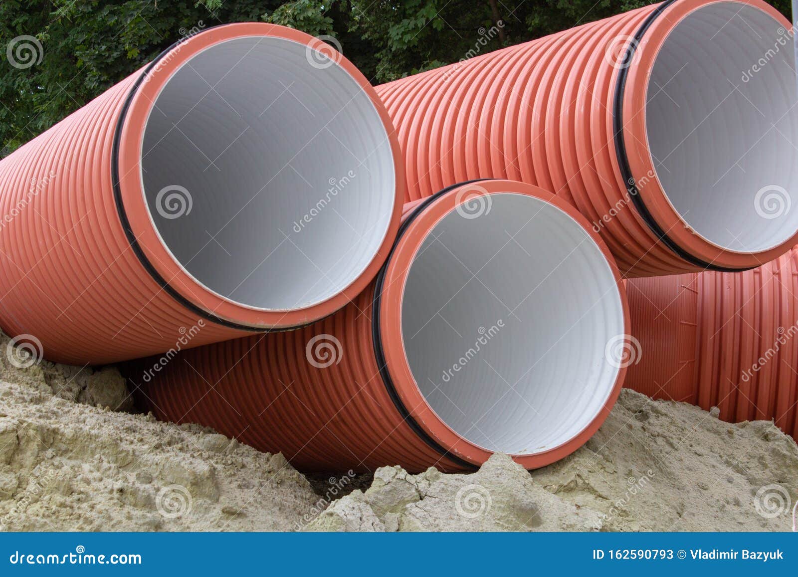 Orange Corrugated Pipe,large Plastic Corrugated Pipes on the Road Stock ...