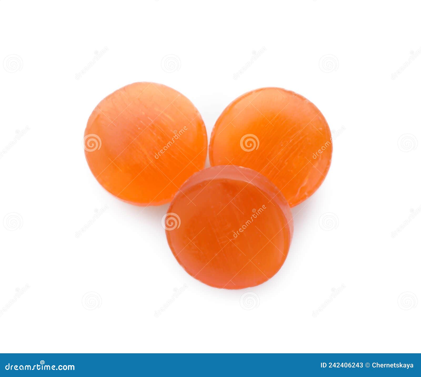 Orange Cough Drops on White Background, Top View Stock Image - Image of ...