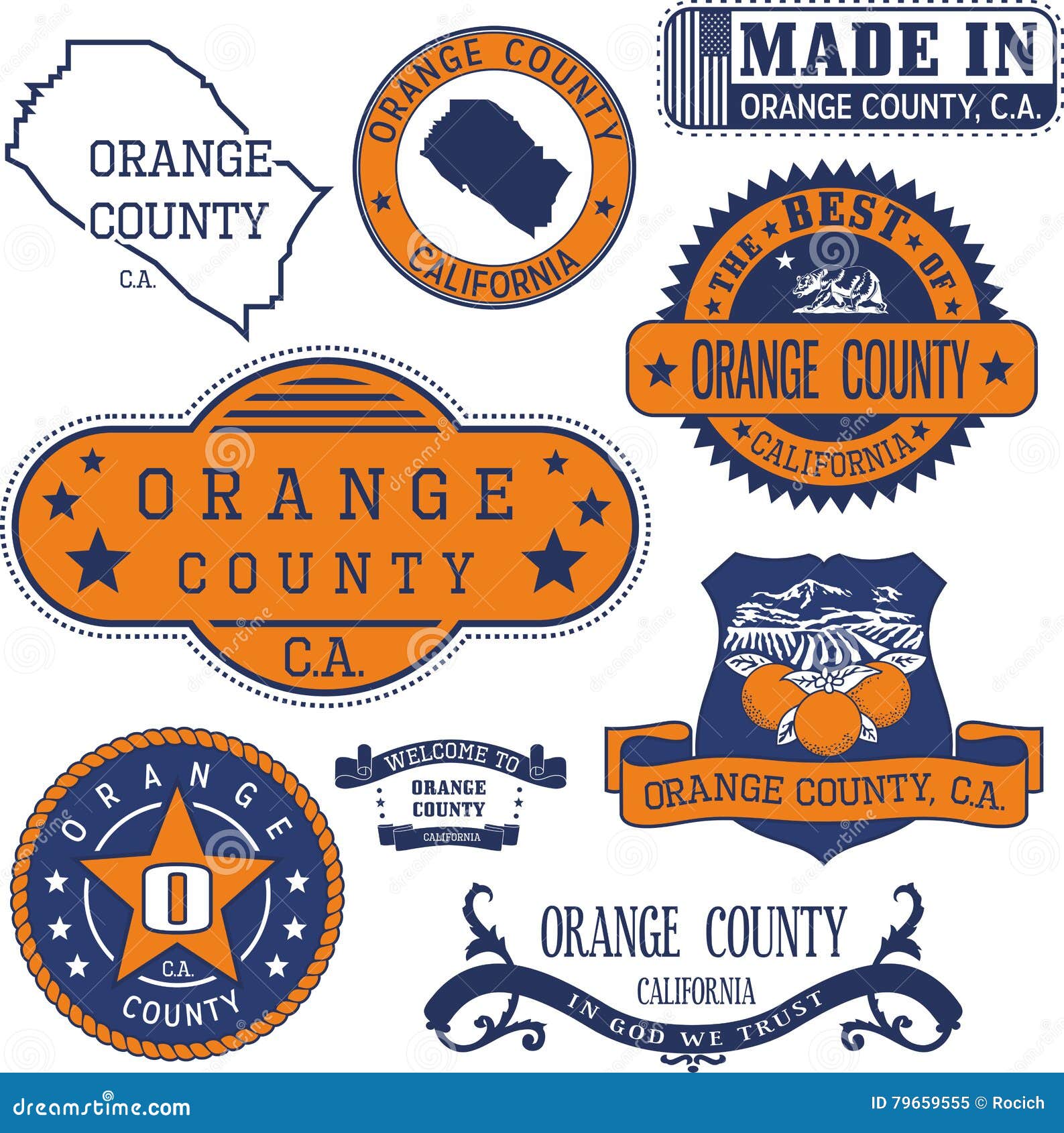 Orange County, CA. Set of Stamps and Signs Stock Vector - Illustration ...
