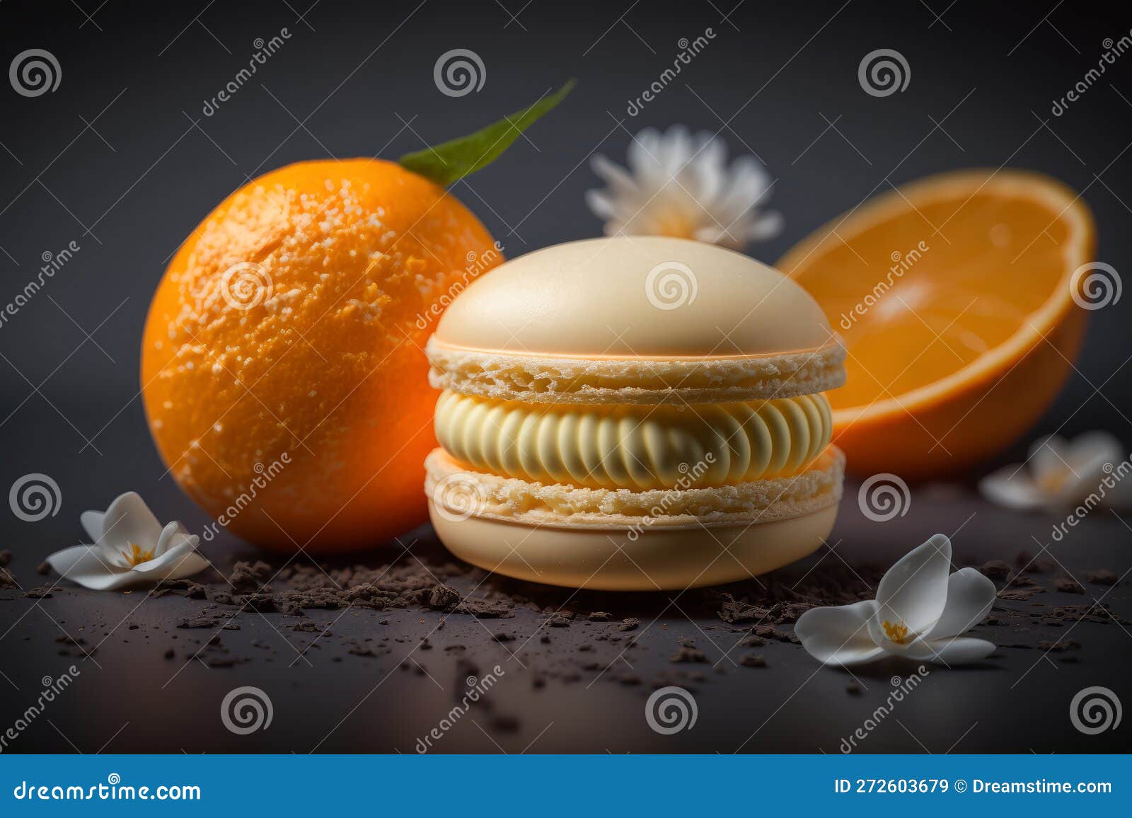 Orange Cream Macaron with a Crispy Outer Shell Generative AI Stock ...