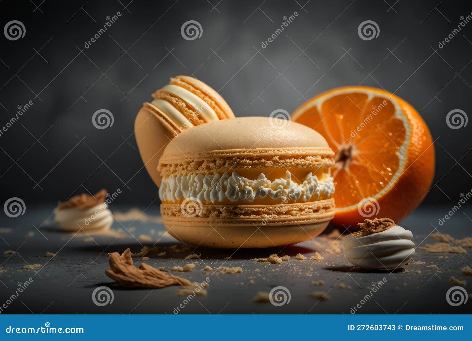 Orange Cream Macaron with a Crispy Outer Shell Generative AI Stock ...