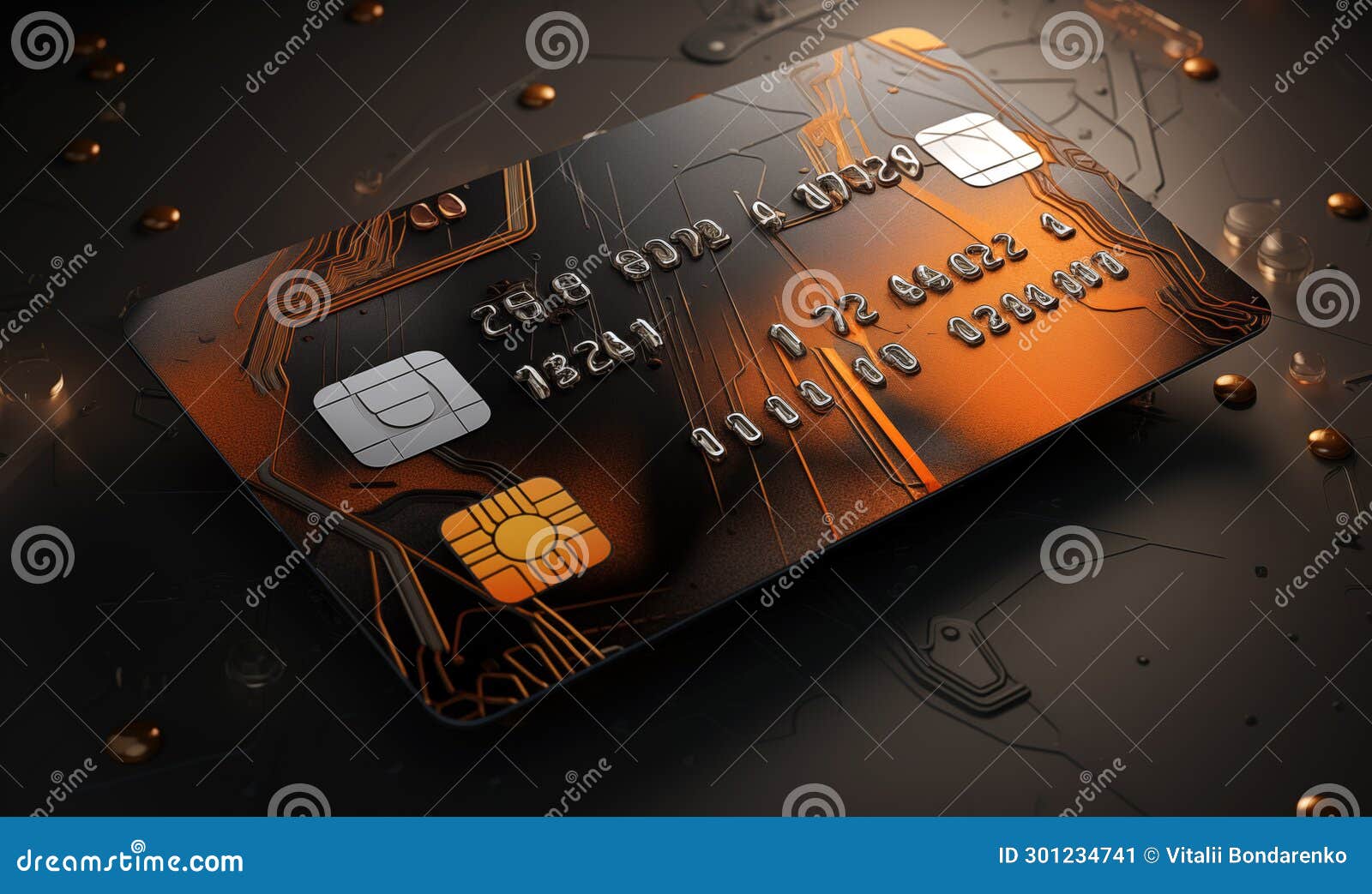 Orange Credit Card on a Dark Background. 3d Render Illustration. Stock ...