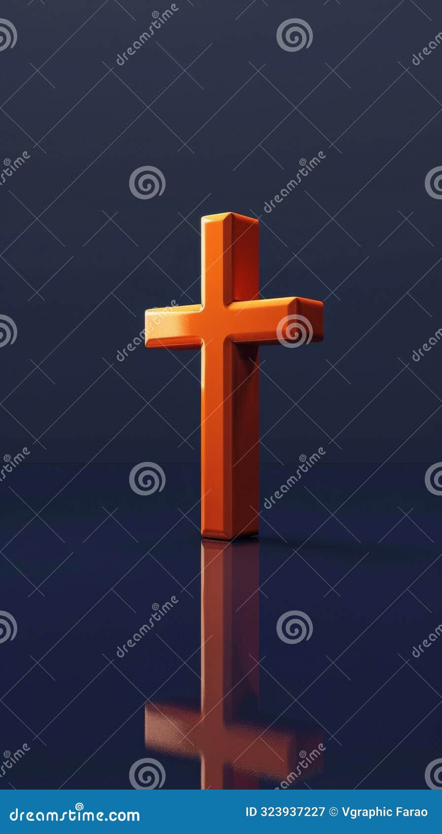 Orange Cross on Reflective Surface with Dark Blue Gradient Background ...