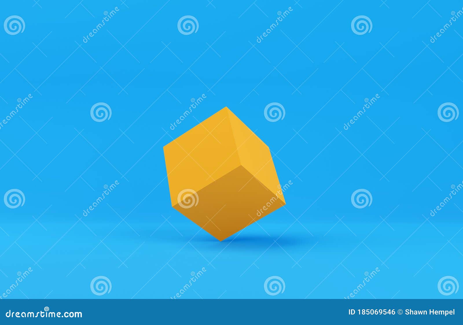 Orange Cube Box Primitive Geometry on Blue Background with Copy Space ...