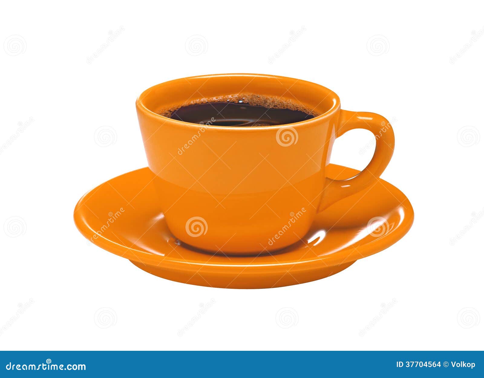Orange Cup of Coffee on Plate Isolated on White Stock Photo - Image of ...