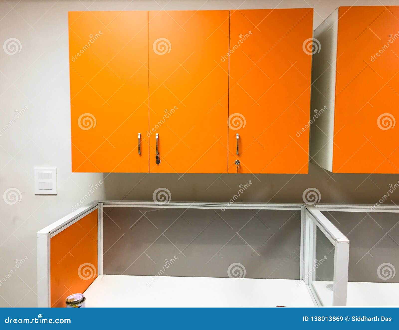 Orange Cupboards in an Office Stock Image - Image of white, offices ...