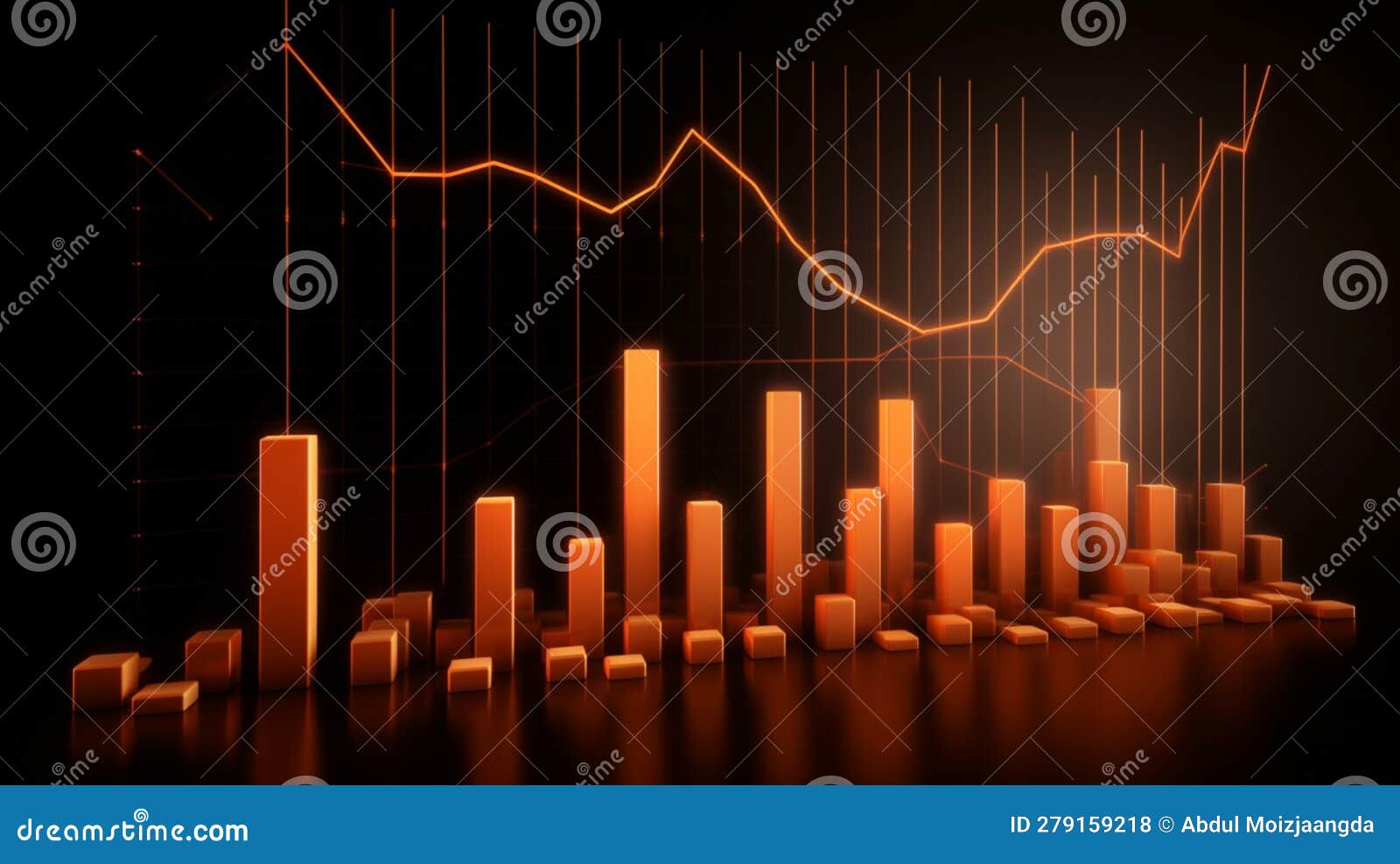 Orange 3D Graph Chart Signifies a Moderate Level of Growth and ...