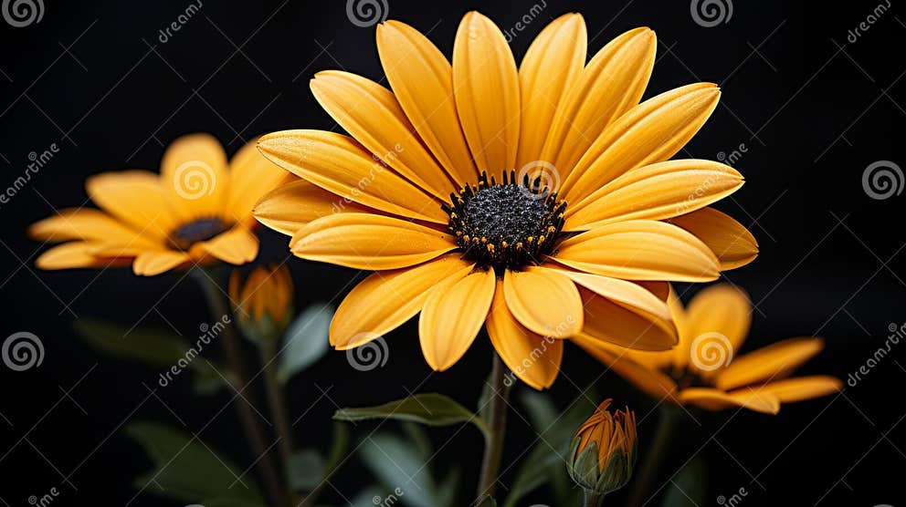 Orange Daisies on a Black Background Stock Illustration - Illustration of head, color: 292431928