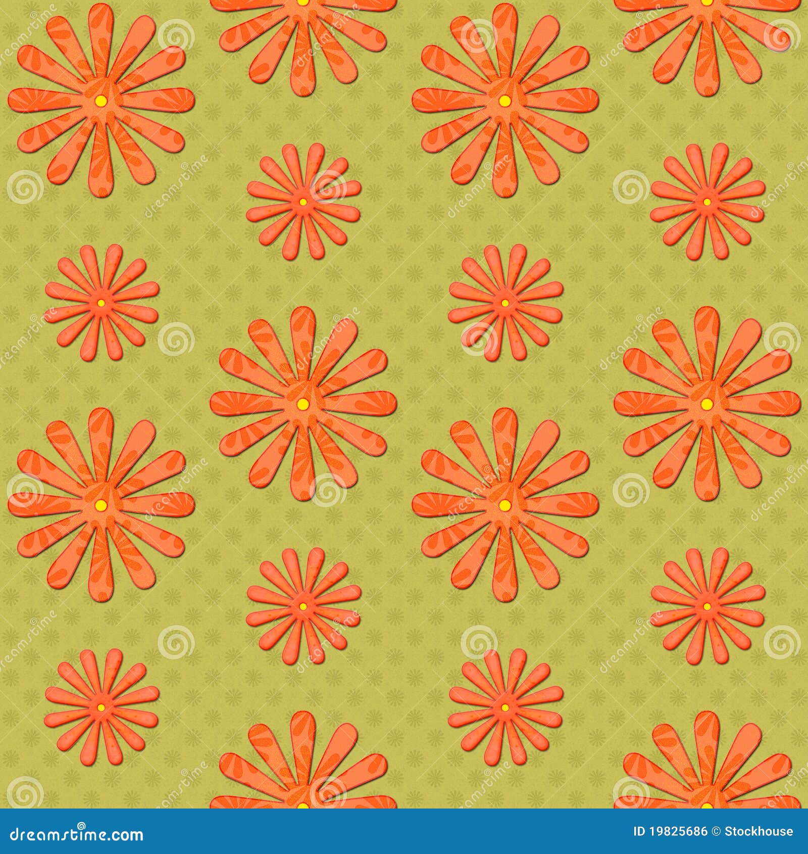 Orange Daisy Seamless Background on Green Stock Illustration ...