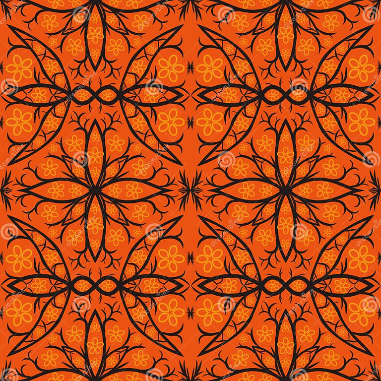 Orange Damask Ornament. Seamless Pattern Stock Illustration ...
