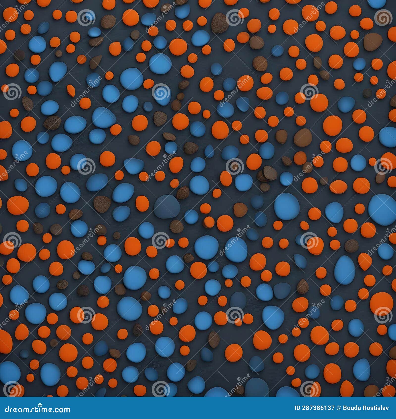 Orange, Dark Brown and Blue Polka Dots on a Dark Blue Background ...