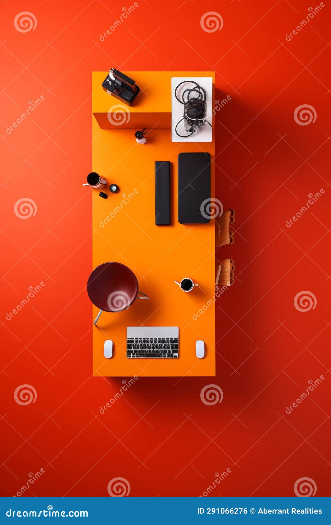 An Orange Desk with a Keyboard and Mouse on it Stock Illustration ...