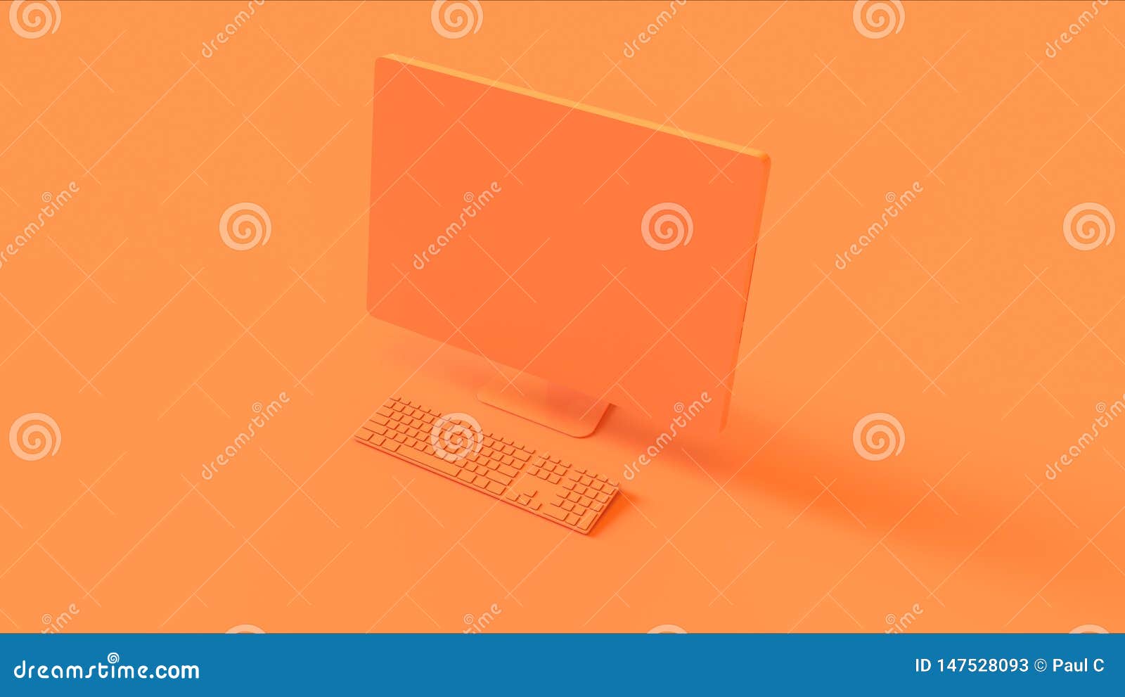 Orange Desktop Computer and Slim Keyboard Stock Illustration ...