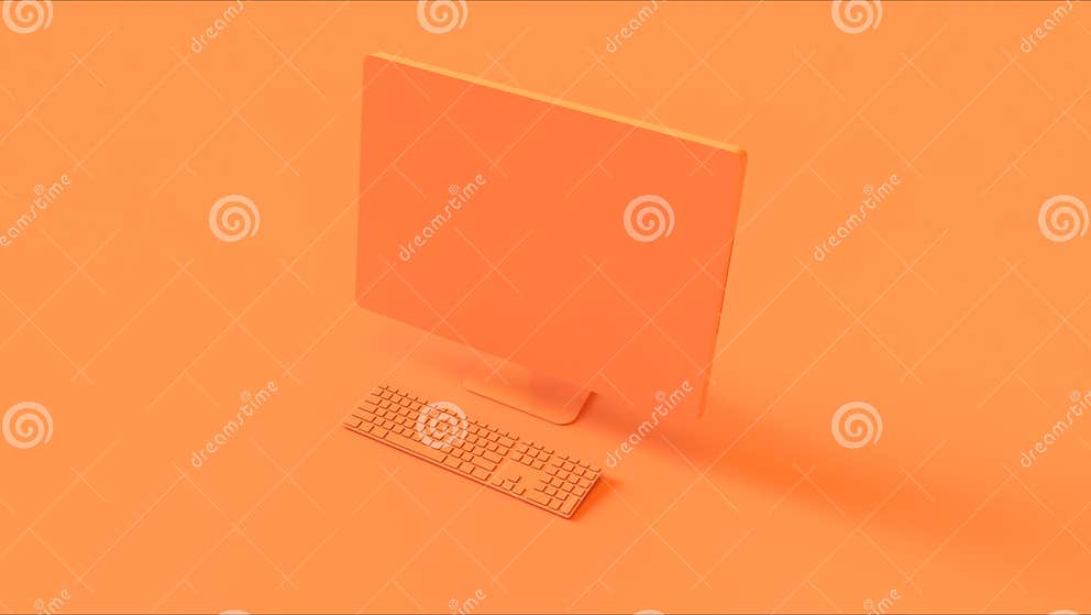 Orange Desktop Computer and Slim Keyboard Stock Illustration ...