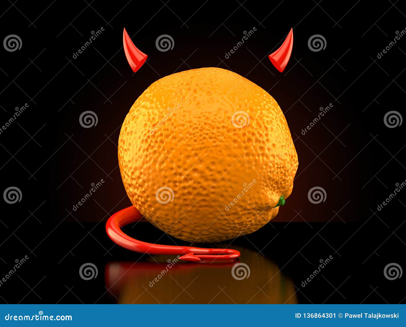 Orange with Devil Horns and Tail Stock Illustration - Illustration of ...