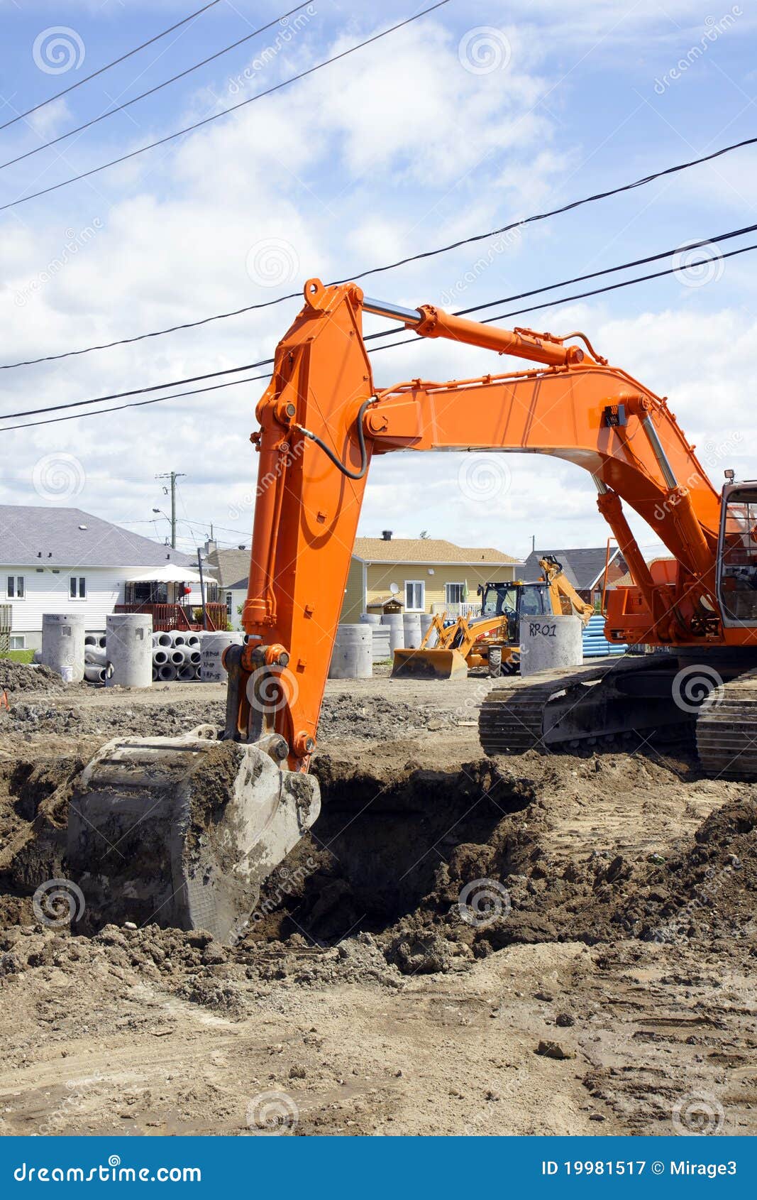 Orange Digger and Deep Hole Stock Image - Image of blue, expansion ...