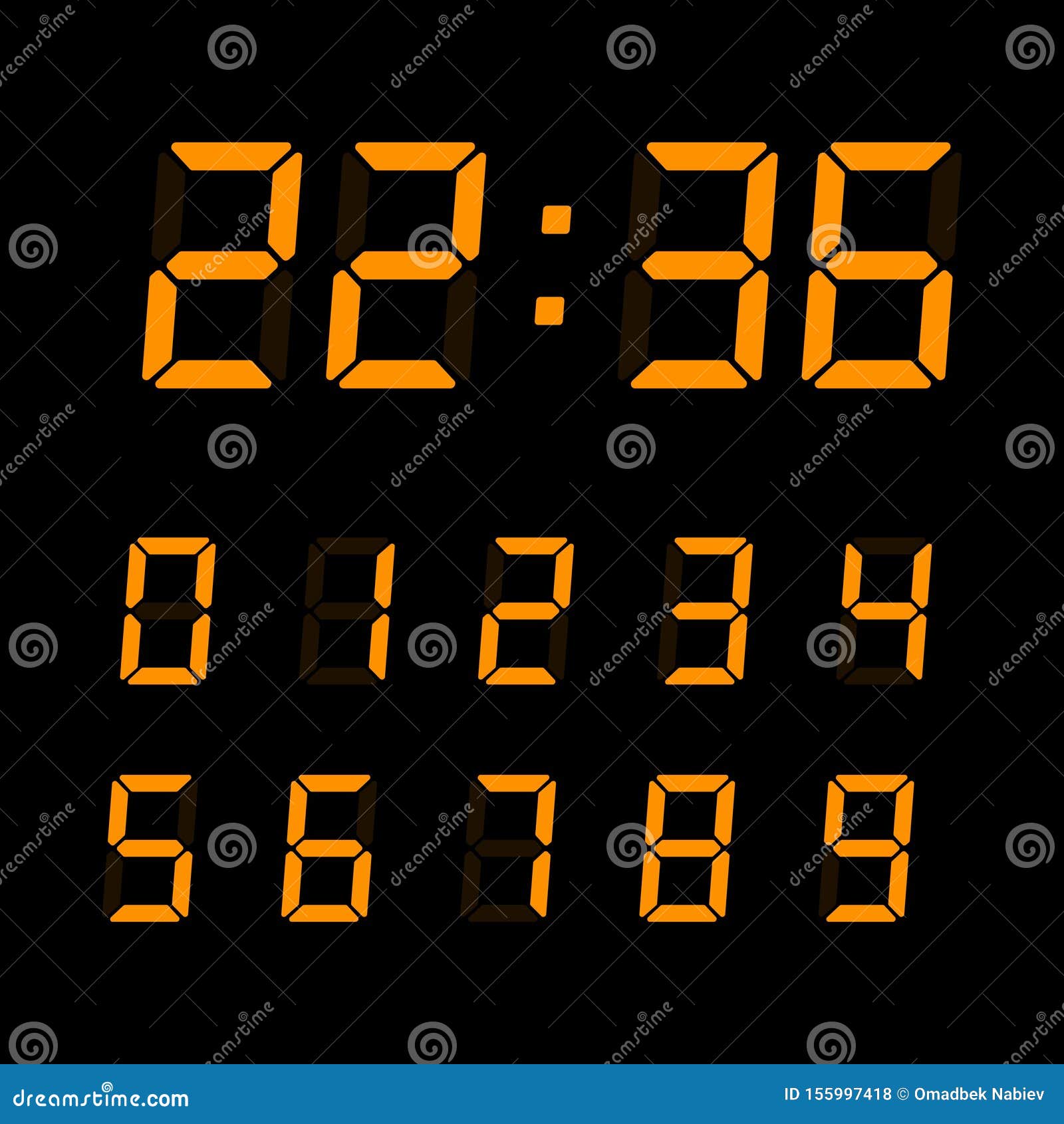 Orange Digital Numbers Set. Stock Vector - Illustration of number ...