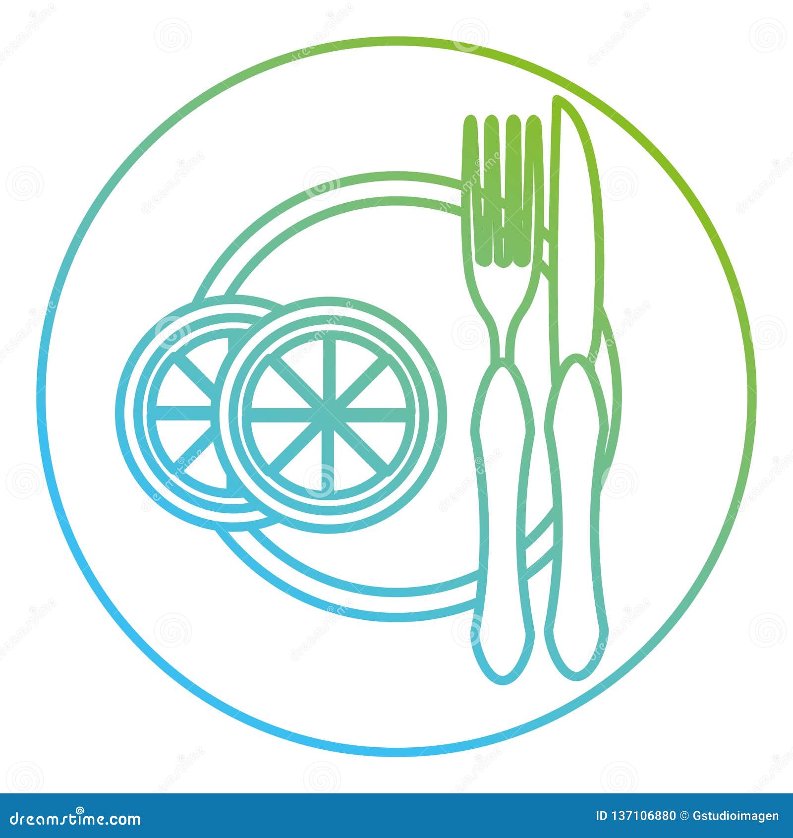 Orange in Dish with Fork and Knife Stock Vector - Illustration of ...