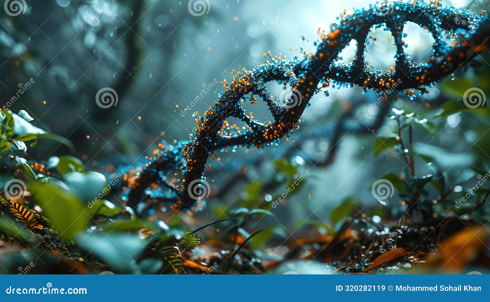 Orange DNA Molecules on String 3D Model on Bokeh Blur Background Stock ...