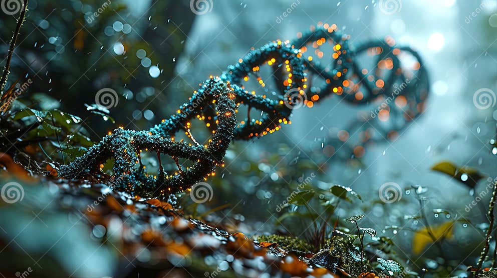 Orange DNA Molecules on String 3D Model on Bokeh Blur Background Stock ...