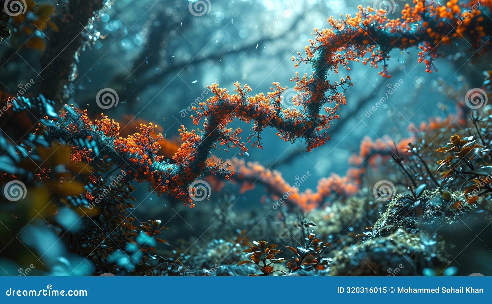 Orange DNA Molecules on String 3D Model on Bokeh Blur Background Stock ...