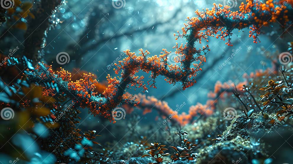 Orange DNA Molecules on String 3D Model on Bokeh Blur Background Stock ...