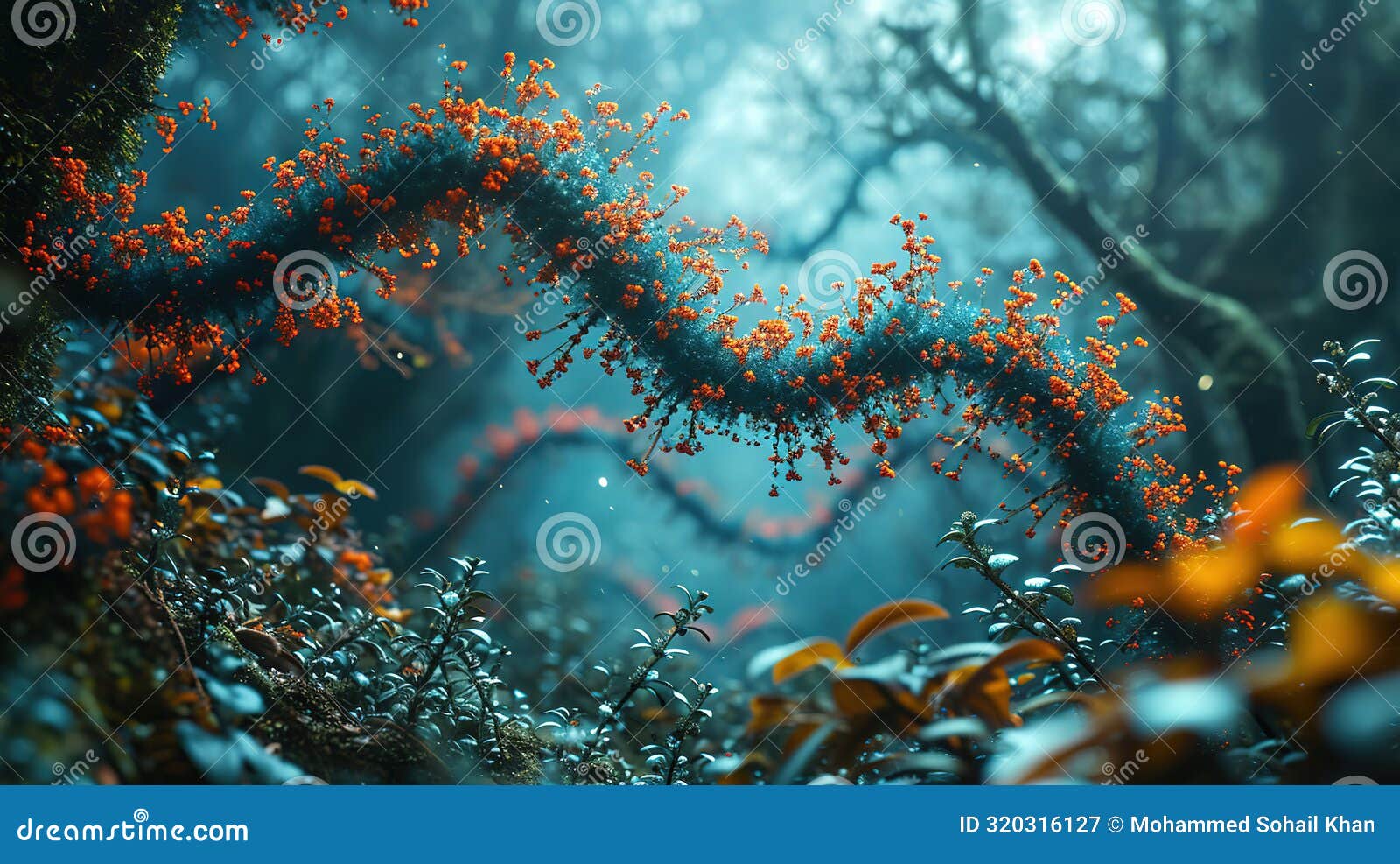 Orange DNA Molecules on String 3D Model on Bokeh Blur Background Stock ...