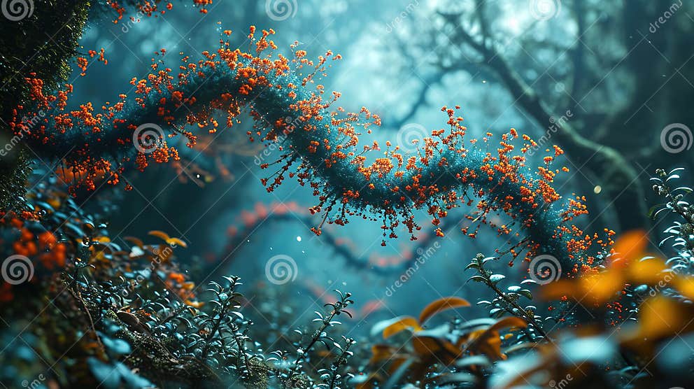 Orange DNA Molecules on String 3D Model on Bokeh Blur Background Stock ...