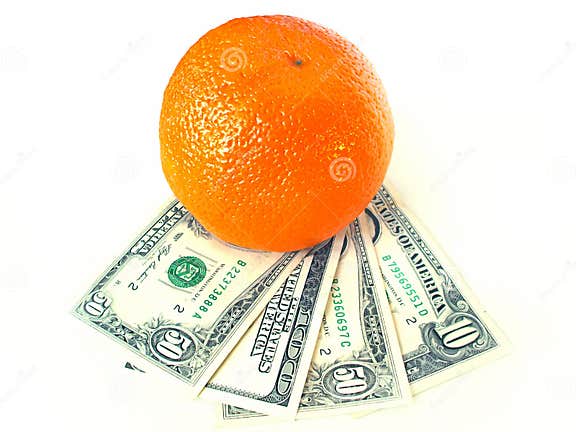 Orange on the dollars stock image. Image of sell, isolate - 9506169