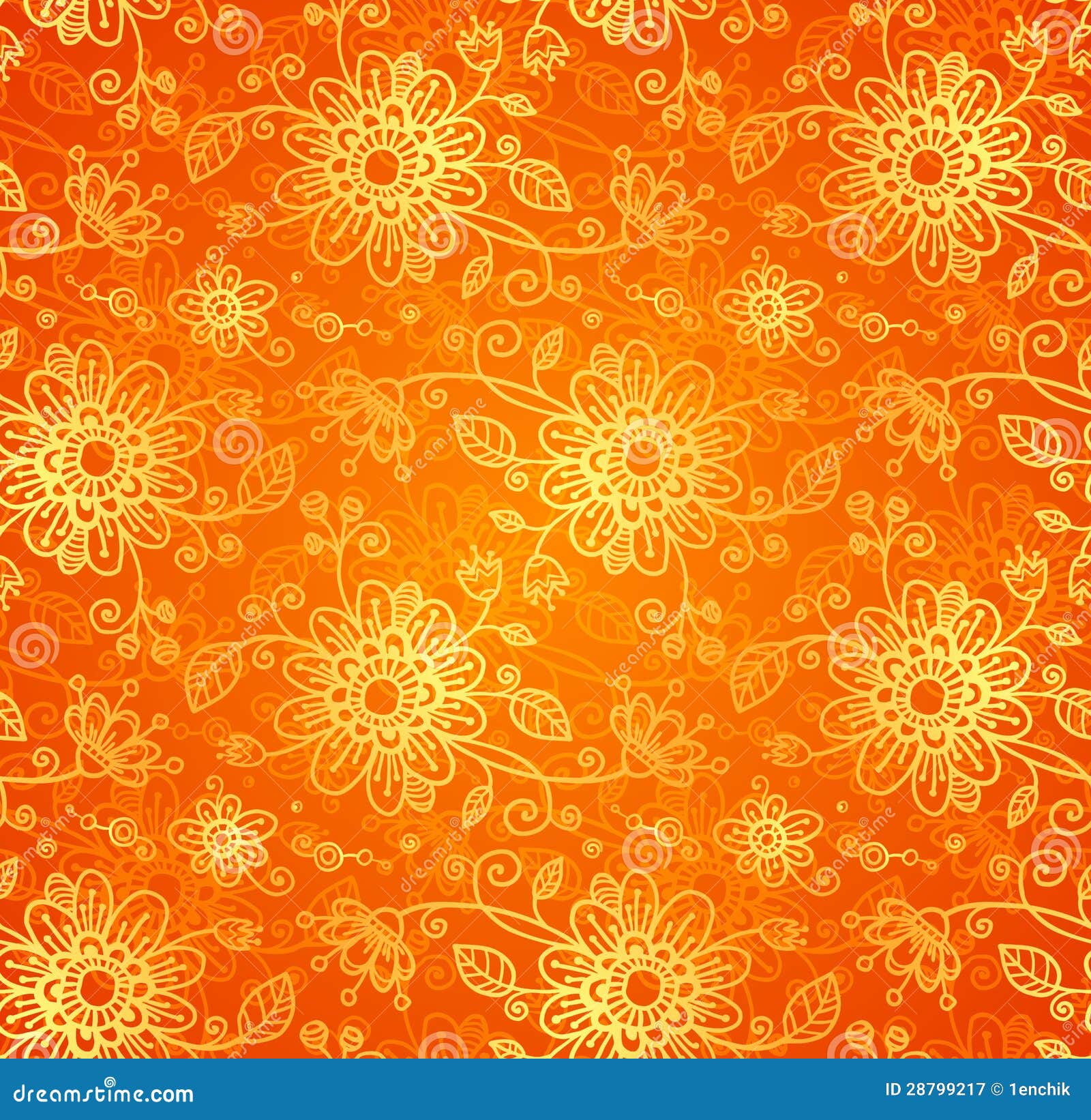 Orange Doodle Flowers Ornate Seamless Pattern Stock Vector ...