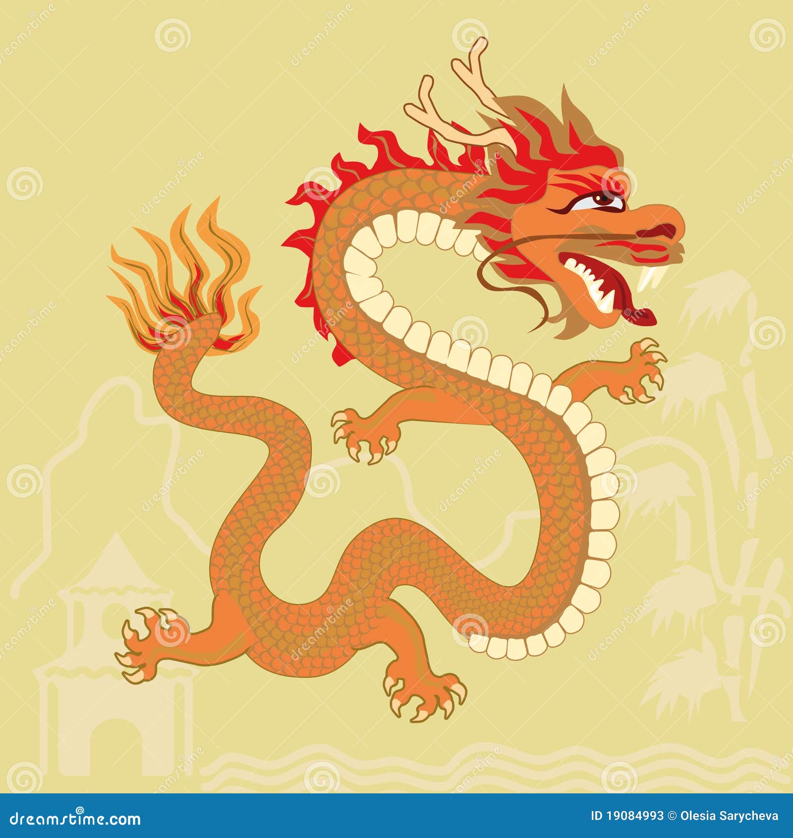 Orange dragon stock vector. Illustration of orient, eastern - 19084993