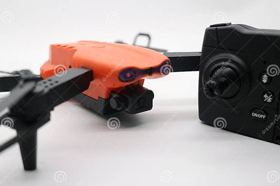 Orange Drone with Camera and Remote Control Stock Image - Image of ...