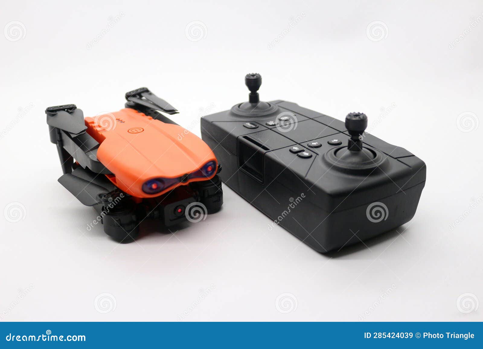 Orange Drone with Camera and Remote Control Stock Image - Image of ...