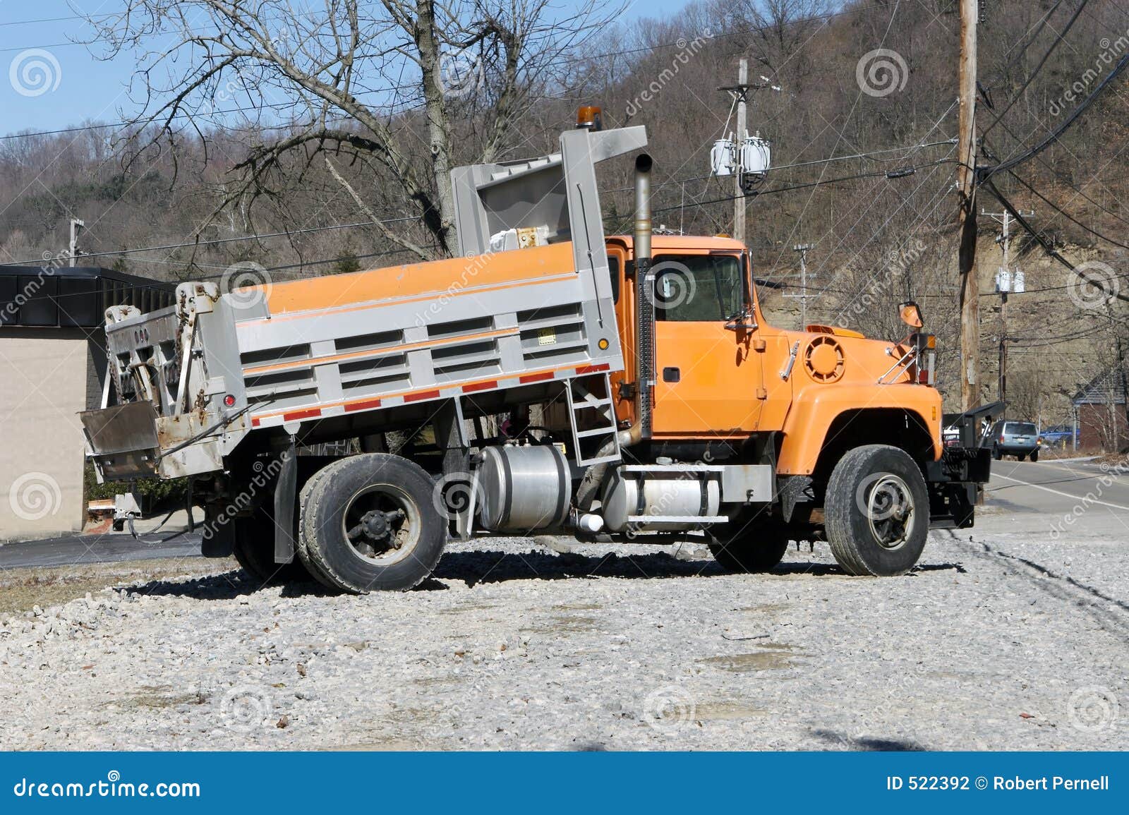 Orange Dump Truck stock photo. Image of orange, truck, distribution ...