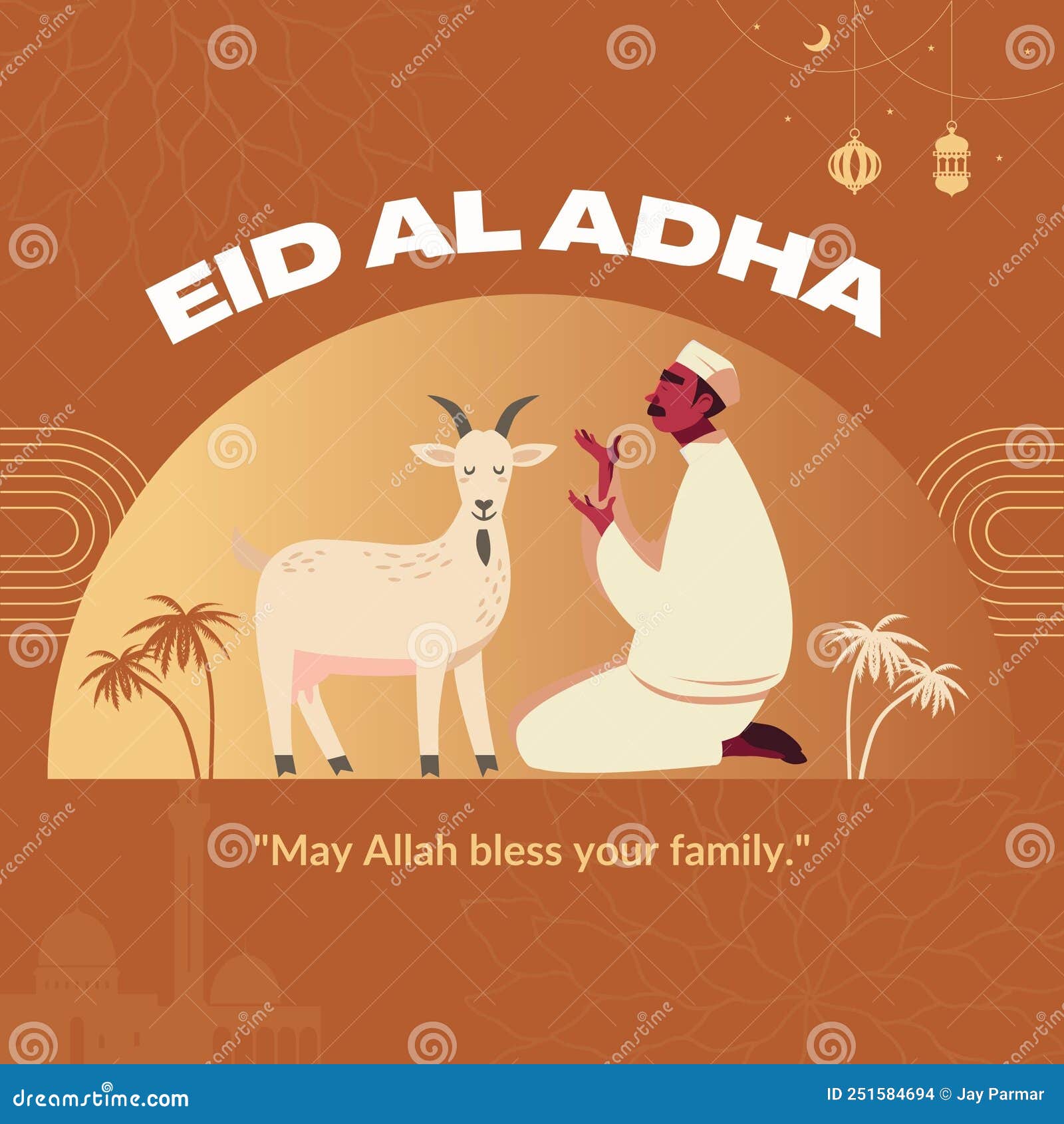 Orange Eid Al-Adha Mubarak Instagram Post Stock Illustration ...
