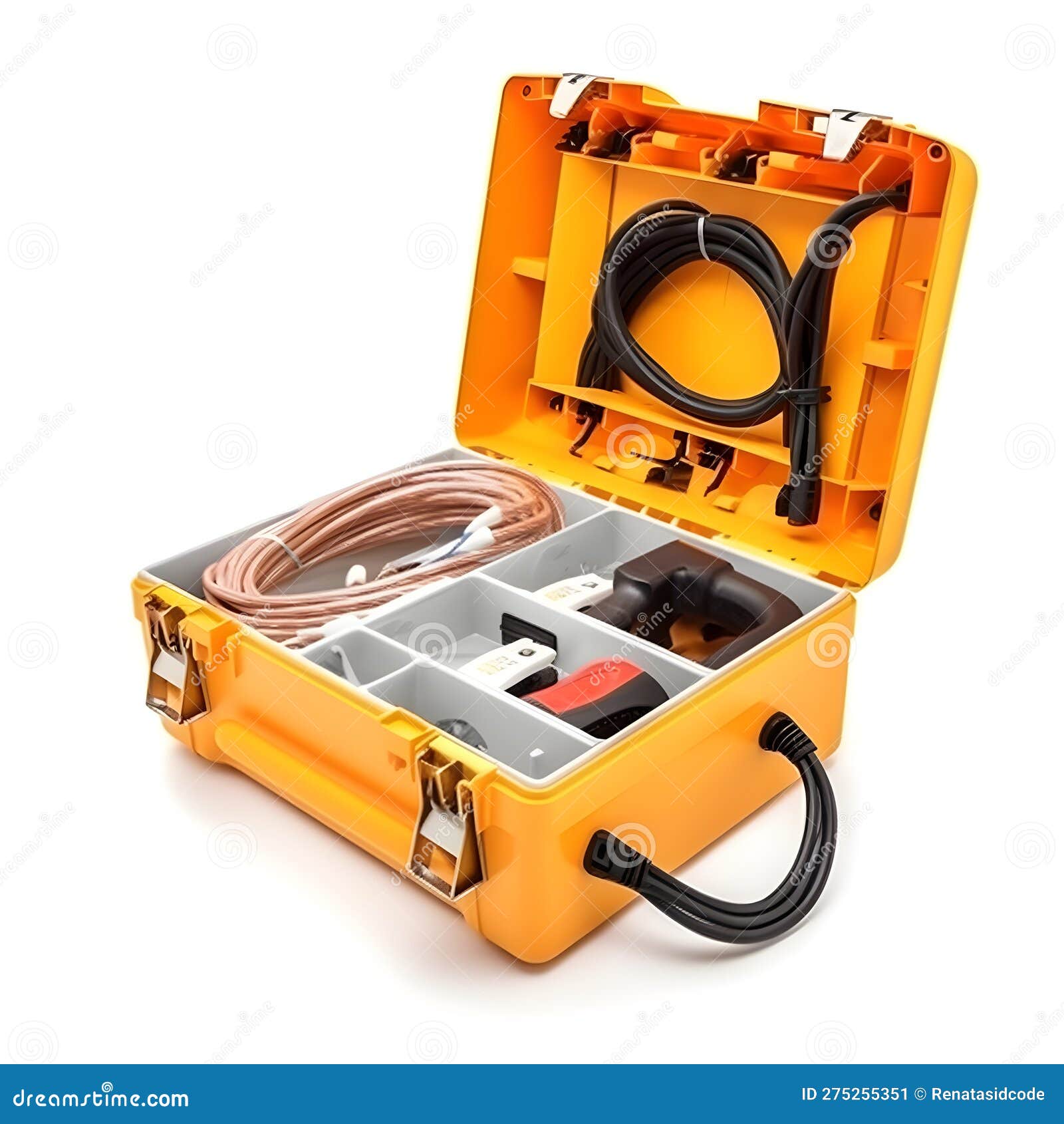Orange Electrician S Toolbox with Cables and Black Tools in a Box on a ...