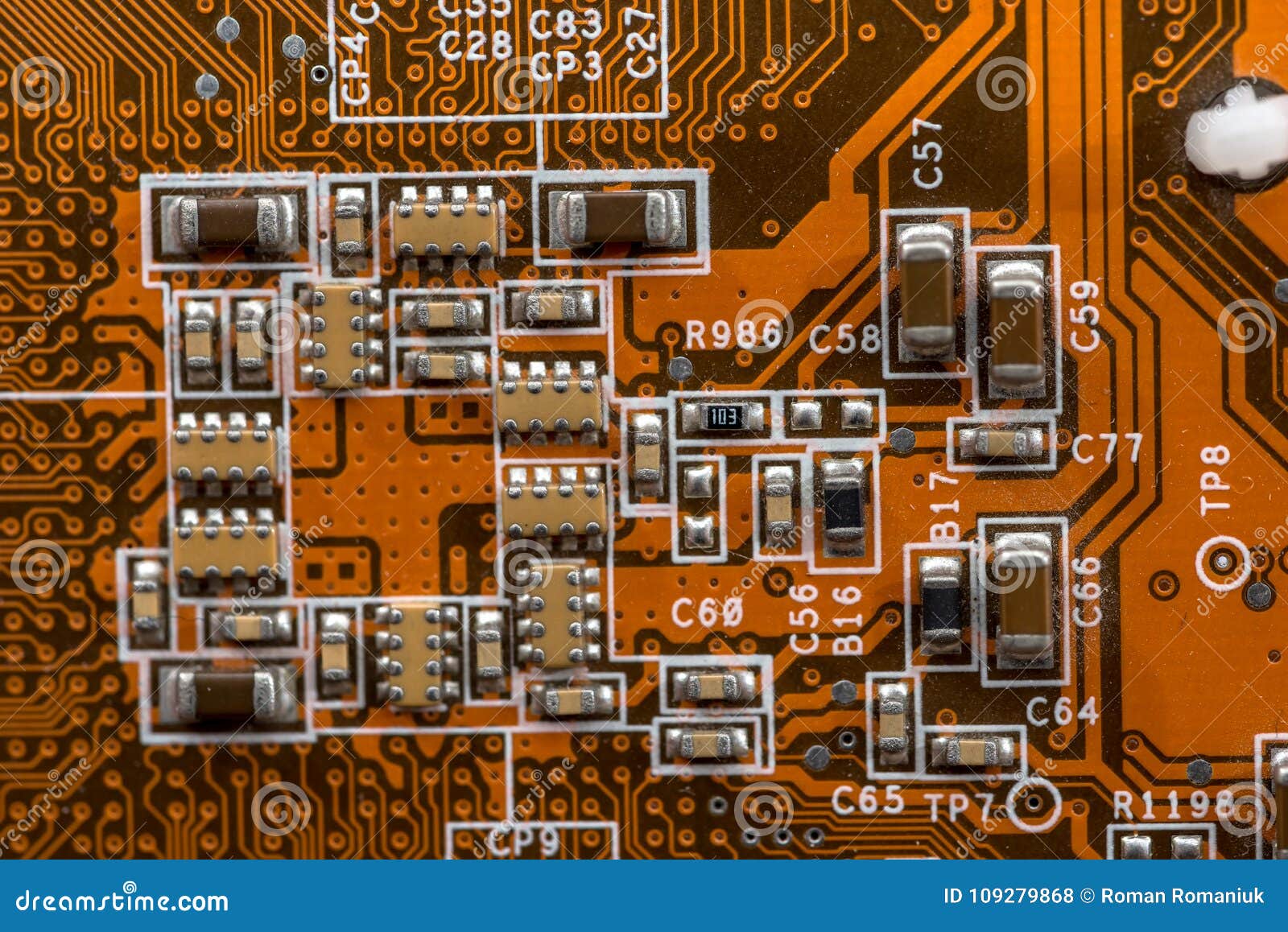 Orange Electronic Circuit Board Stock Photo - Image of object, hardware ...