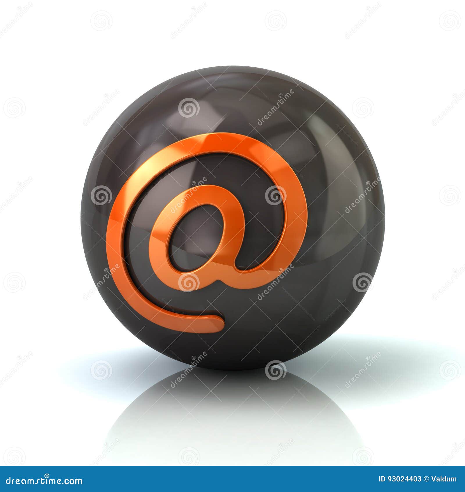 Orange Email Icon on Black Glossy Sphere Stock Illustration ...