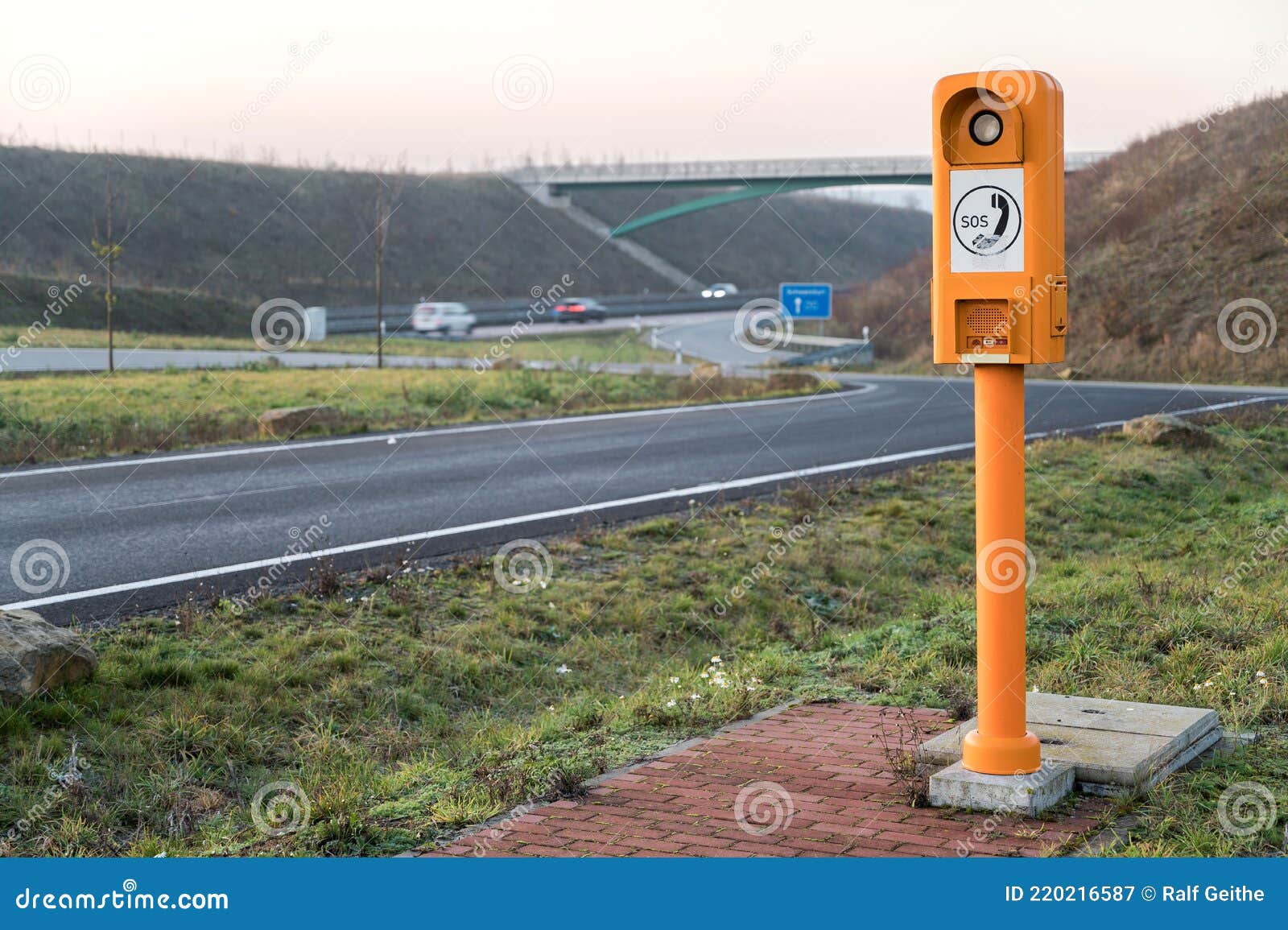 Orange Emergency Call Post on a Highway Stock Image - Image of ...