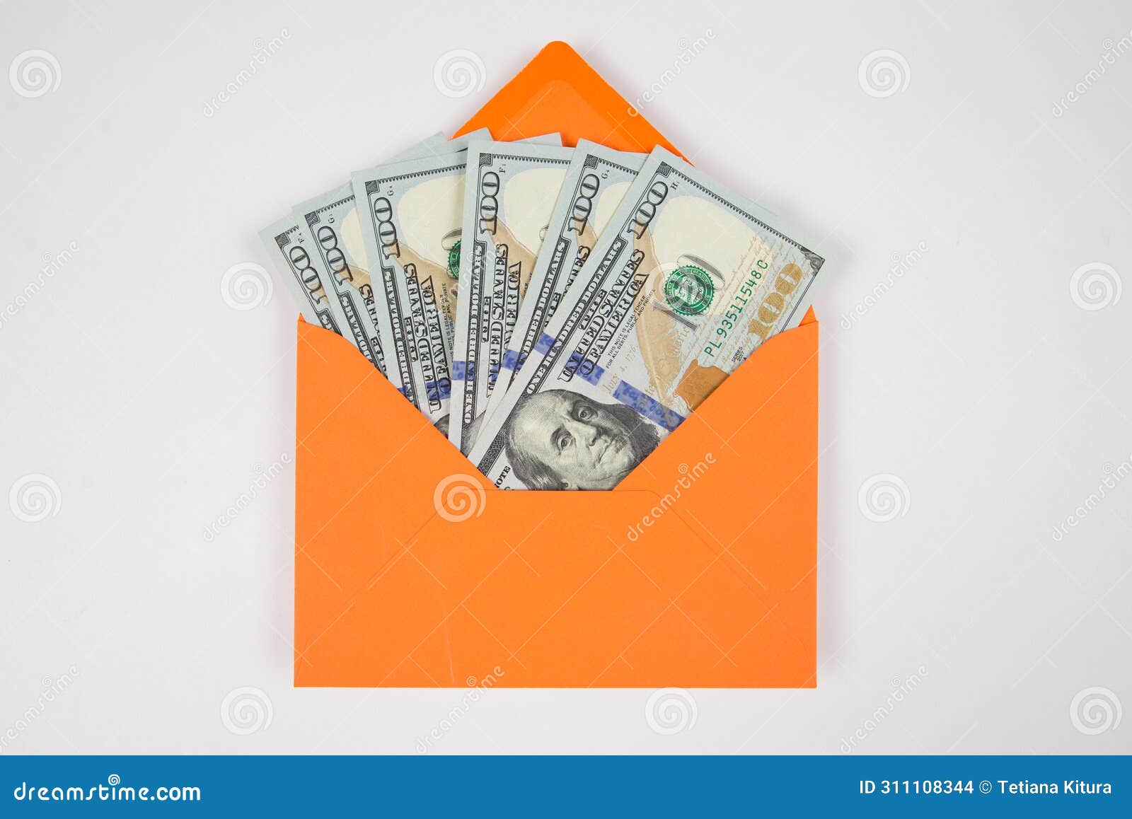 Orange Envelope with Dollars Isolated on a White Background Stock Photo ...