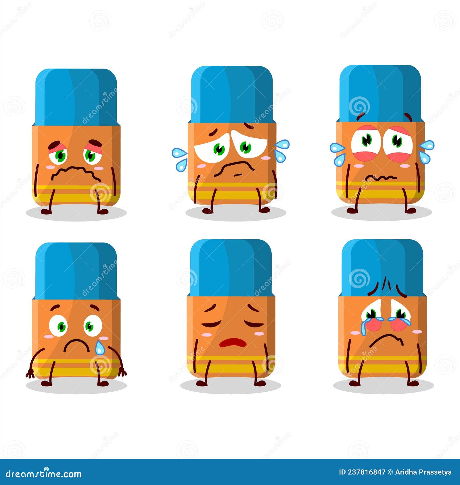 Orange Eraser Cartoon Character with Sad Expression Stock Vector ...