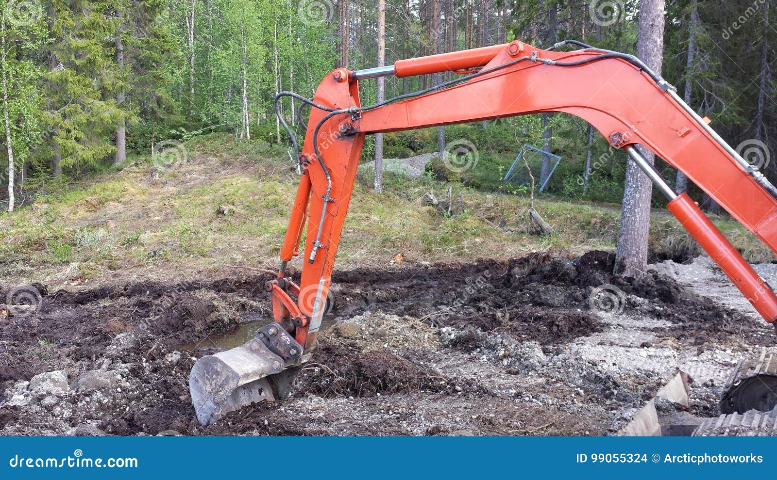 Orange Excavator Arm Digging in Mud Stock Photo - Image of dirt, work ...