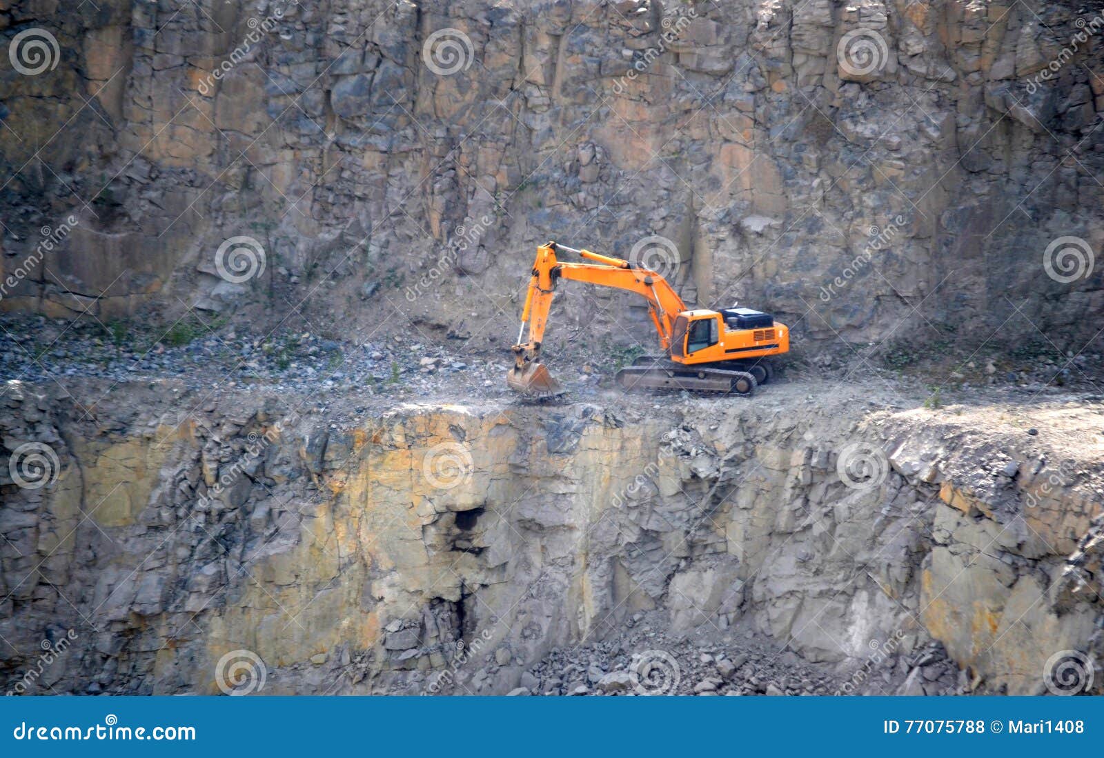 Orange Excavator, Digger in a Granite Quarry Stock Photo - Image of ...