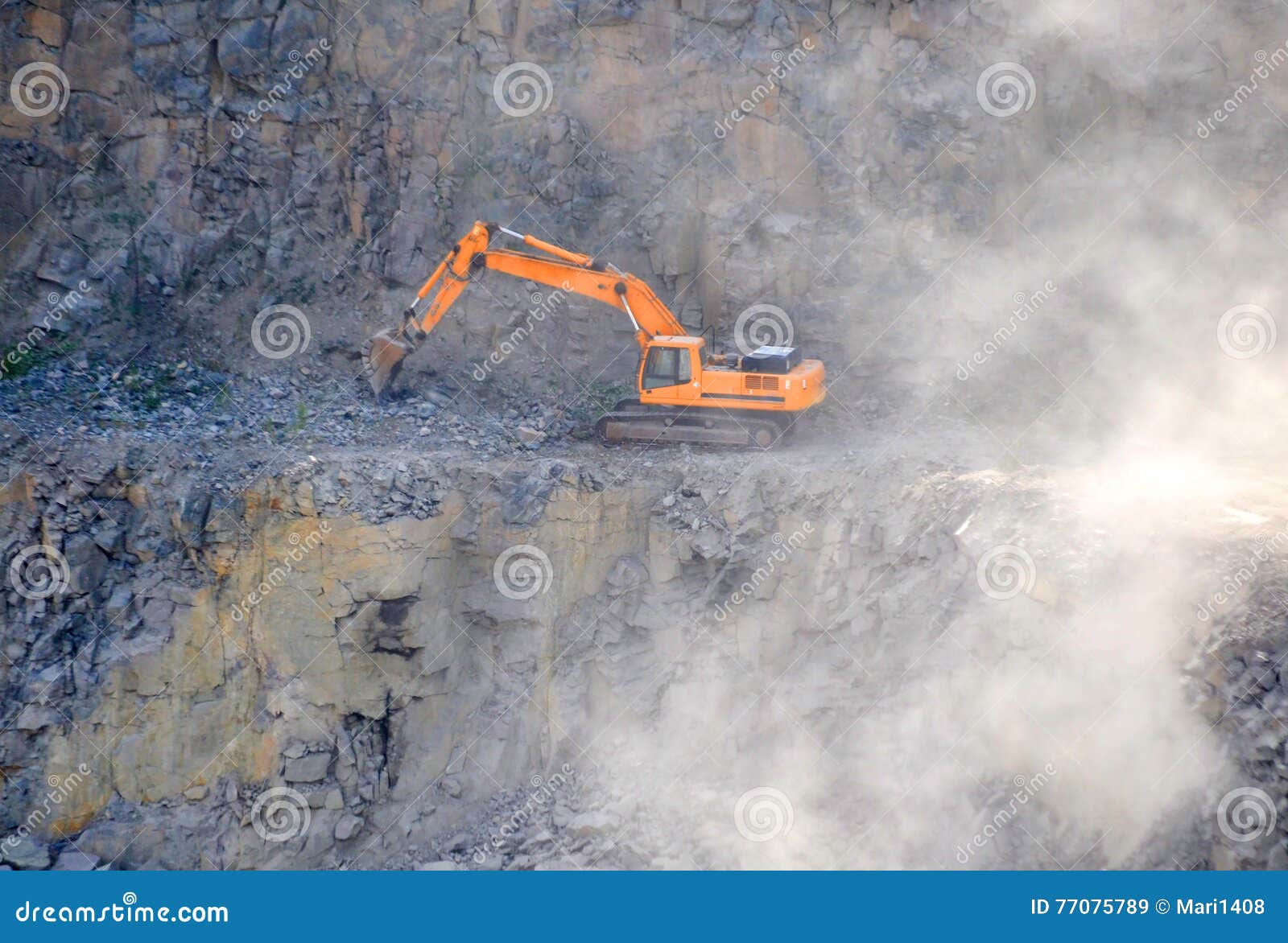 Orange Excavator, Digger in a Granite Quarry Stock Image - Image of ...