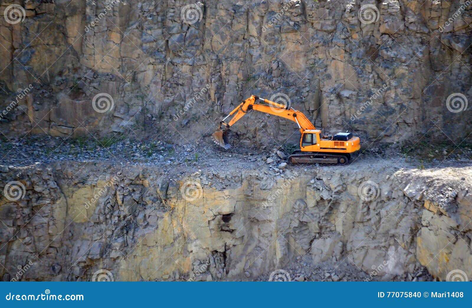 Orange Excavator, Digger in a Granite Quarry Stock Photo - Image of ...