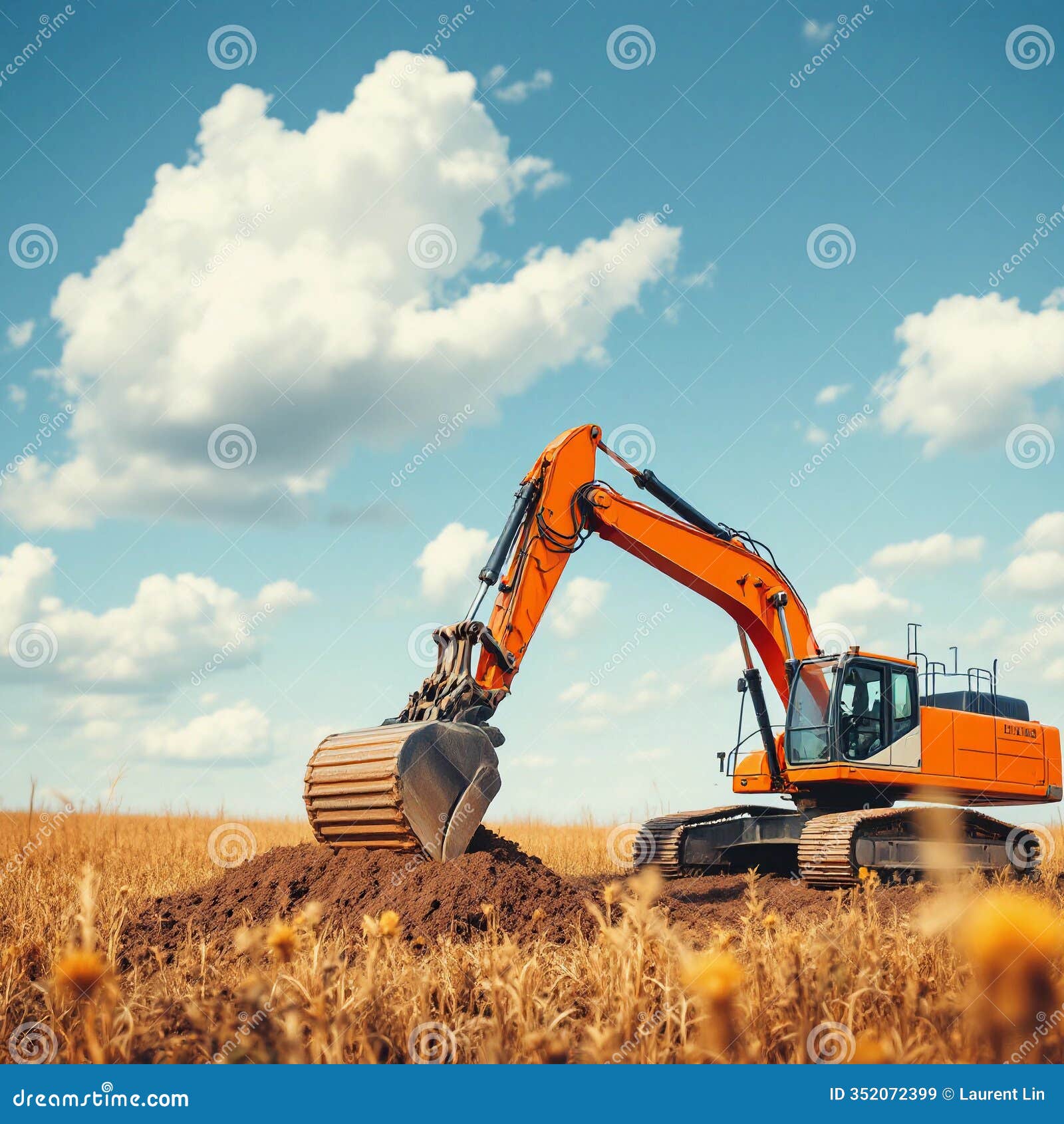Orange Excavator With A Bucket . Machine For Mine.Mine Industry Single ...