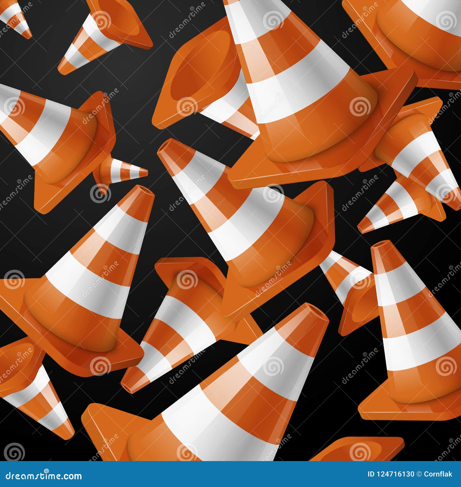 Orange Falling Road Cones with Stripes on Black Stock Vector ...