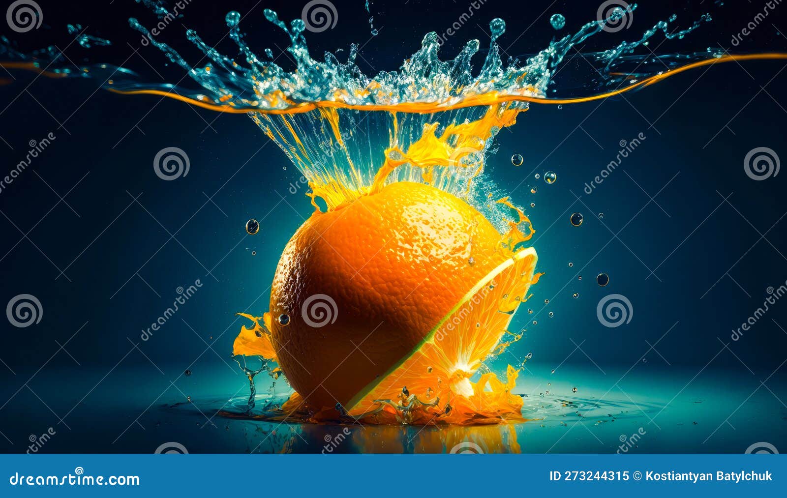An Orange Falling into the Water with Splashes. Generative AI Stock ...