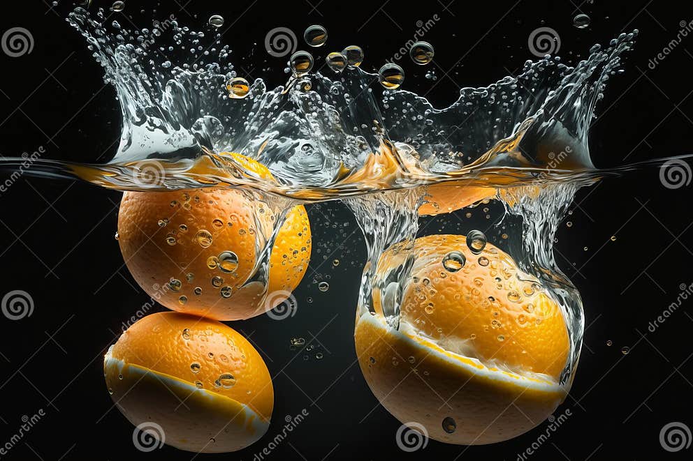 The Orange Fell into the Deep Clear Water. Stock Image - Image of ...